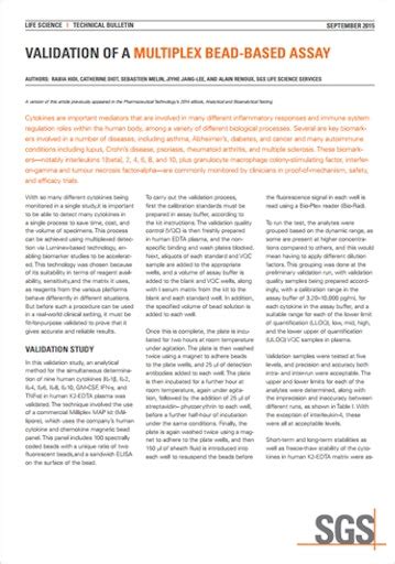 validation of a multiplex bead based assay sgs belgium