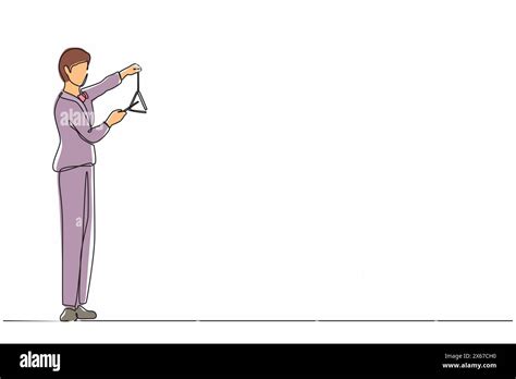 Continuous One Line Drawing Male Musician Playing Musical Triangle Classical Music Orchestra