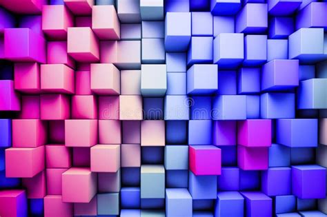 Abstract Background Of Cube Blocks Wall Stacking Design Neon Pastel Color Stock Illustration