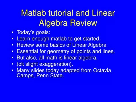 PPT Matlab Tutorial And Linear Algebra Review PowerPoint Presentation ID