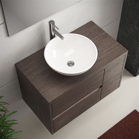 Mueble De Baño Aries De 80 En Color Roble Medio Con Lavabo De Sobreponer Modelo Cerdeña