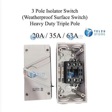 1 Unit 3pole Isolator Switch 20a 35a 63a Weatherproof Surface