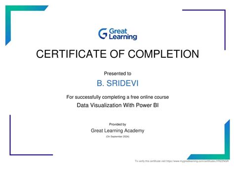Sridevi B On Linkedin Completion Certificate For Data Visualization With The Tool Power Bi