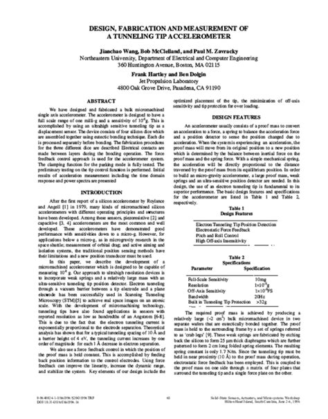Pdf Design Fabrication And Measurement Of A Tunneling Tip Accelerometer