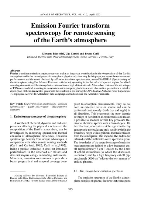 Pdf Emission Fourier Transform Spectroscopy For Remote Sensingof The Earths Atmosphere