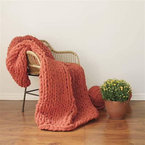 Rust Throw Blanket Rust Chunky Blanket Fall Knit Blanket Etsy