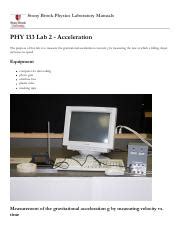 Lab 2 Acceleration Stony Brook Physics Laboratory Manuals PHY 133 Lab 2 Acceleration The