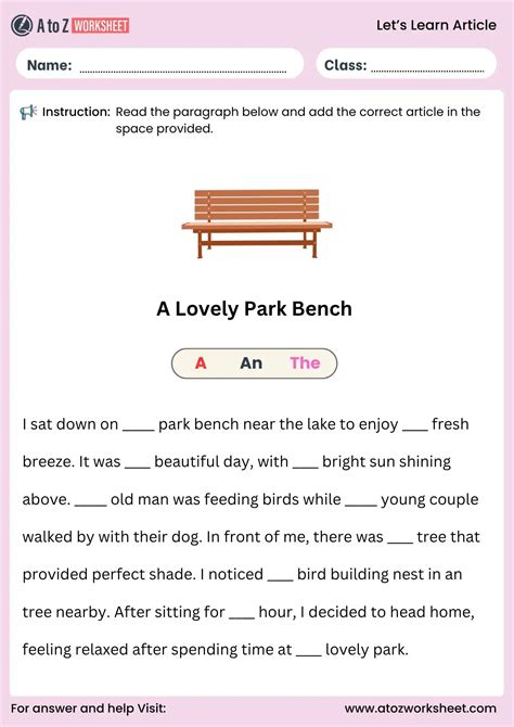 Article Worksheet For Class 5 With Answers And Printable Pdf A To Z Worksheet