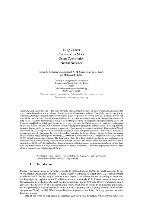 Pdf Lung Cancer Classification Model Using Convolution Neural Network