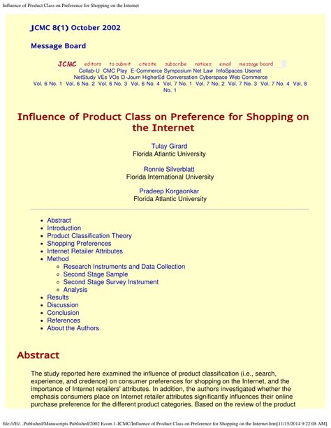 Pdf Influence Of Product Class On Preference For Shopping On The Internet