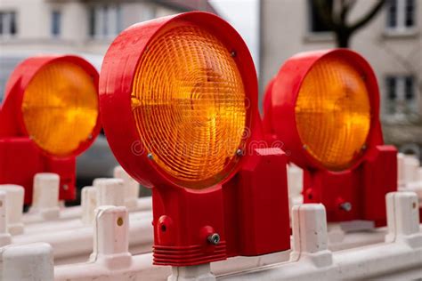 Orange Red Signal Lights Of The Road Barrier Stock Image Image Of