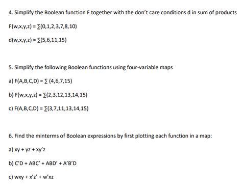 Solved 4 Simplify The Boolean Function F Together With The