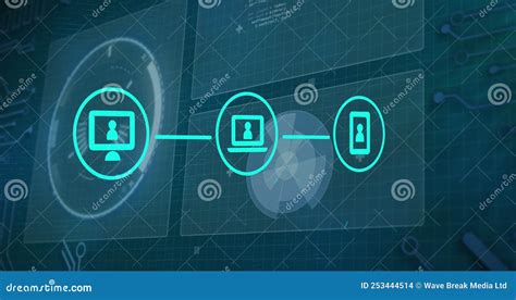 Animation Of Connected Media Icons Over Data Processing And Charts On Interface Stock Footage