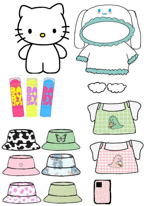Hello Kitty Paper Doll Clothes And Accessories To Make It Look Like They Are Wearing Hats