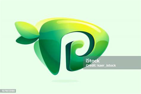 환경 친화적 인 P 문자 이니셜 삼각형 화살표 모양에서 잘라낸 3d 사실적인 아이콘 수채화 스타일의 녹색 잎이 있는 숲 에코 로고 3차원 형태에 대한 스톡 벡터 아트 및