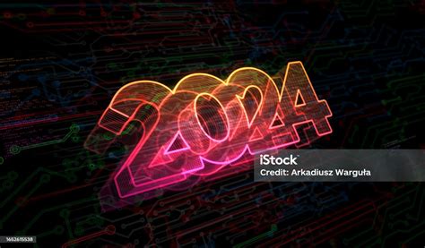 2024년 미래 네온 심볼 디지털 컨셉 3d 일러스트레이션 0명에 대한 스톡 사진 및 기타 이미지 0명 2024년 데이터 Istock