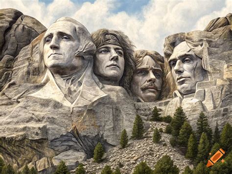 Photorealistic Mount Rushmore With Rock Carved Faces Of The Band Guns N