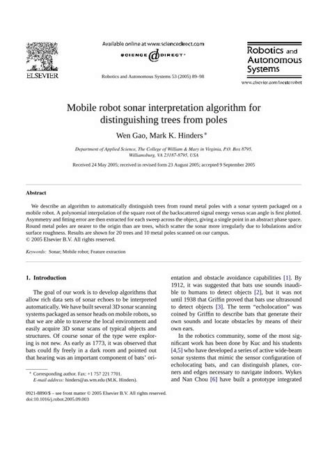 pdf mobile robot sonar interpretation algorithm for distinguishing