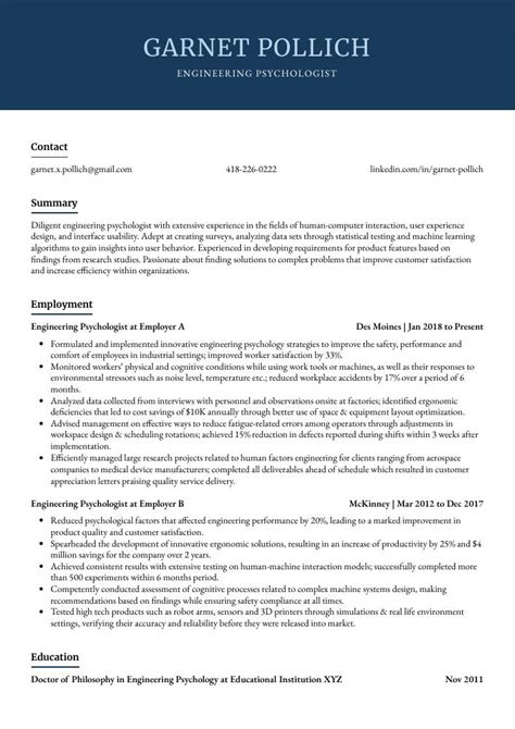Engineering Psychologist Resume Cv Example And Writing Guide