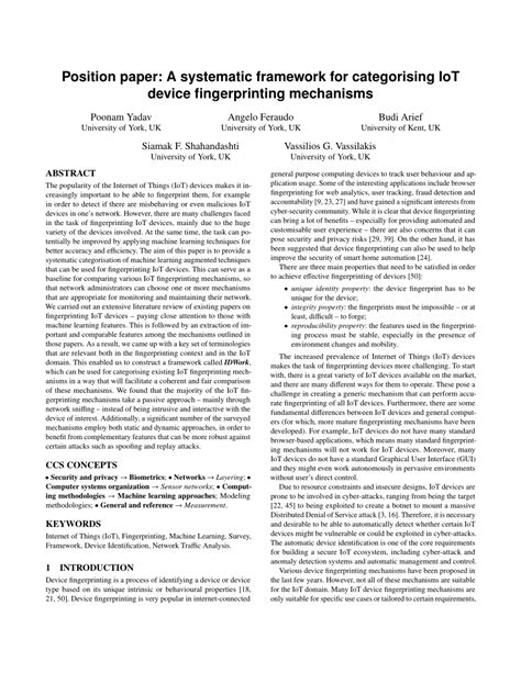 Pdf Position Paper A Systematic Framework For Categorising Iot