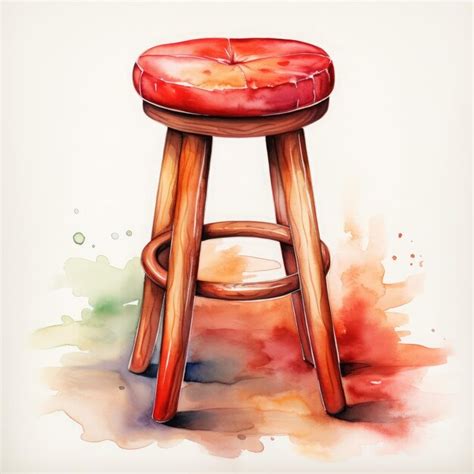 Watercolor Red Stool With Unique Illustration Generative Ai Premium