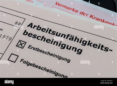 Certificate Of Incapacity For Work Sickness Certificate In Germany Stock Photo Alamy