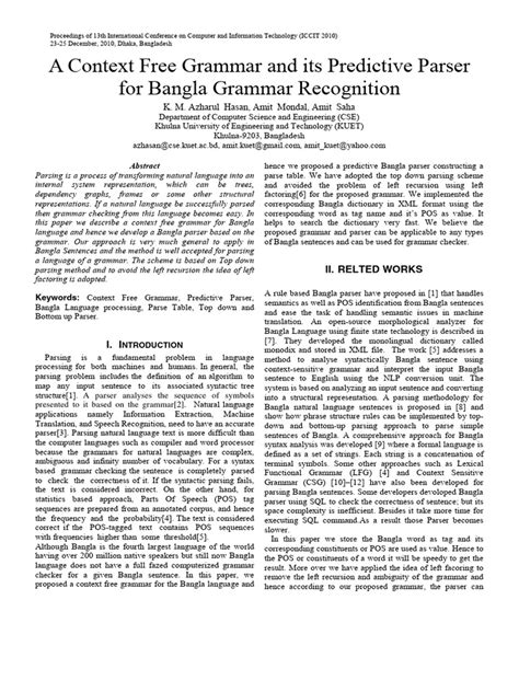 Hasan Et Al 2010 A Context Free Grammar And Its Predictive Parser F Pdf