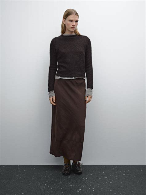 니트 알파카 울 블렌드 스웨터 · 모카 다크 블루 원색 · 스웨터와 가디건 Massimo Dutti