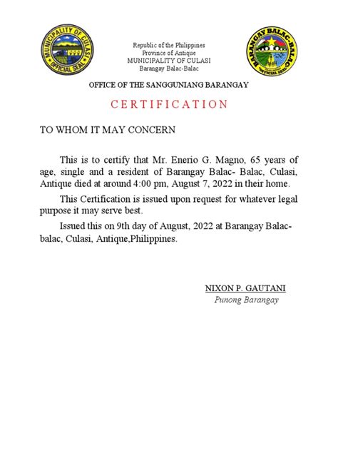 Certification Of Dead Pdf