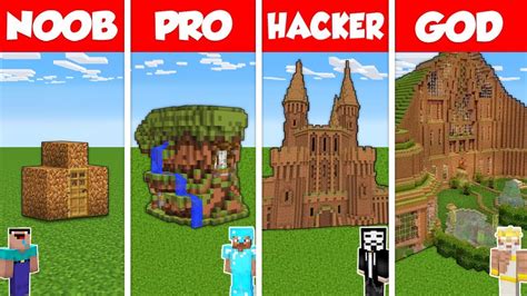 Minecraft Battle NOOB Vs PRO Vs HACKER Vs GOD DIRT HOUSE BASE BUILD CHALLENGE Animation