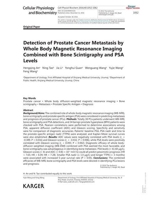 Pdf Detection Of Prostate Cancer Metastasis By Whole Body Magnetic Resonance Imaging Combined