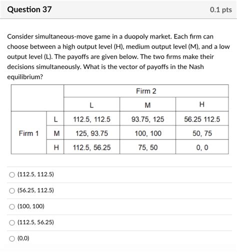 Solved Question 37 0 1 Pts Consider Simultaneous Move Game