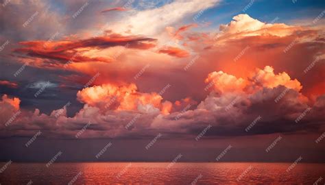 Red Sky With Dark Clouds Creates A Dramatic And Intense Atmosphere