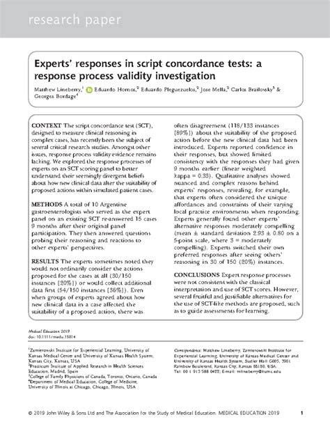 10 Facil De Entender Experts Responses In Script Concordance Tests A Response Process