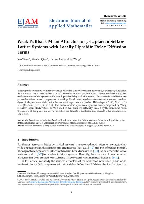 Pdf Weak Pullback Mean Attractor For P Laplacian Selkov Lattice Systems With Locally