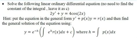 Solved Solve The Following Linear Ordinary Differential