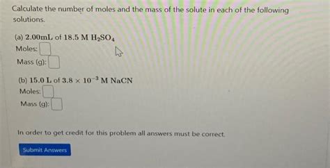Solved Calculate The Number Of Moles And The Mass Of The