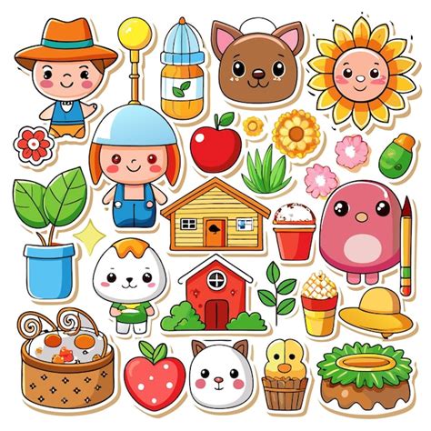 Adorable Cartoon Stickers With Various Cute Characters Plants And