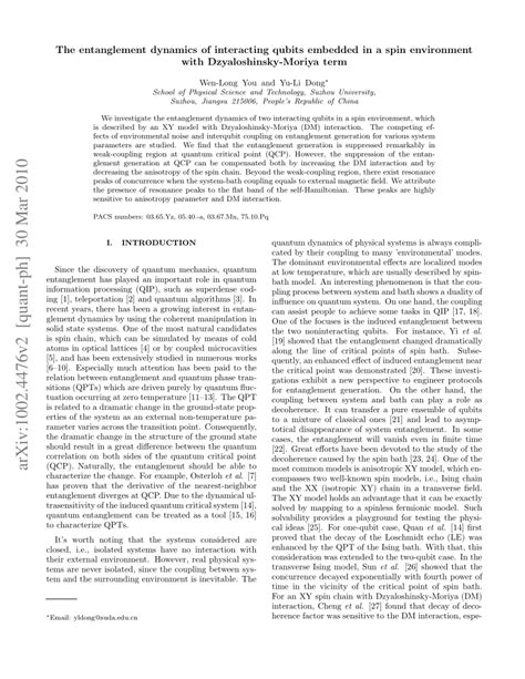 (PDF) The entanglement dynamics of interacting qubits embedded in a spin environment with ...