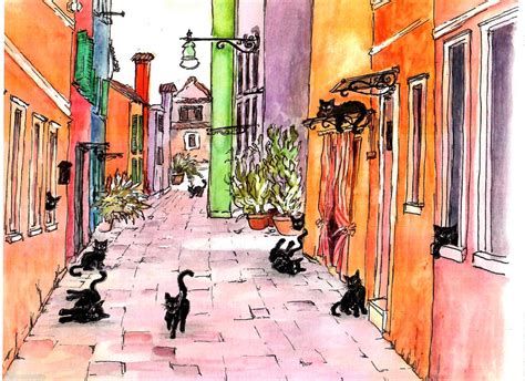 Cats In European Alley Cat Art Prints Cat Wall Decor European Alley
