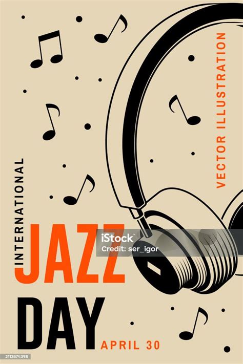 재즈 데이 음악 축제에 대 한 포스터 배경 템플릿입니다 클래식 블랙 레트로 헤드폰 이벤트 전단지 디자인 4월 30일 국제 재즈의 날 축하 행사 벡터 일러스트 레이 션입니다