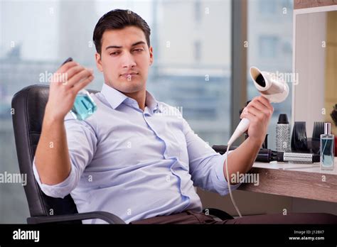 Handsome Man In Hair Salon Doing Haircut Stock Photo Alamy