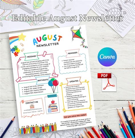August School Newsletter Template Editable Pto Newsletter Digital