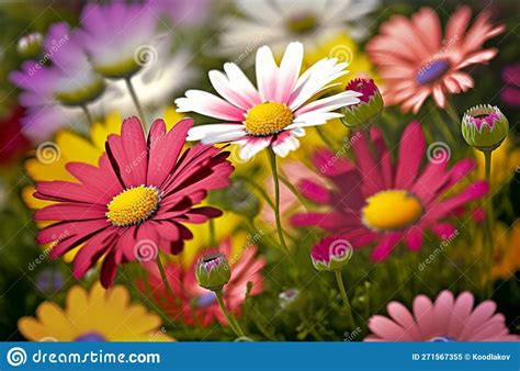 Colorful Daisies Focus On Madeira Deep Rose Marguerite Daisy Stock Illustration Illustration