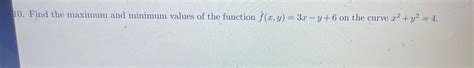 Solved Find The Maximum And Minimum Values Of The Function Chegg