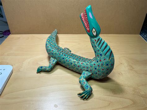 Traditional Oaxaca Folk Art Aligator Alebrije Wood Carving For Sale At