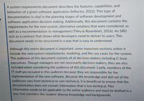 A System Requirements Document Describes The