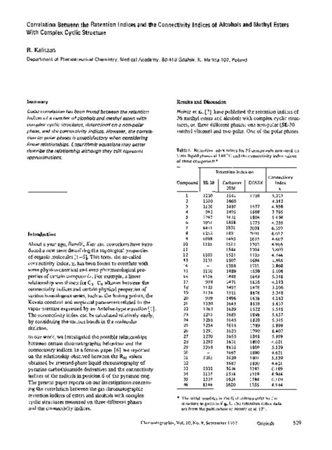 Pdf Correlation Between The Retention Indices And The Connectivity