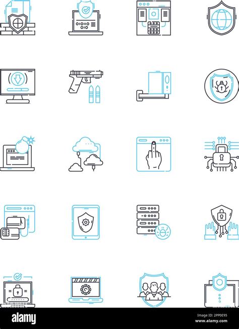 Cyber Safety Linear Icons Set Firewall Encryption Malware Phishing Spoofing Identity Theft