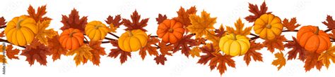 Vector Horizontal Background With Pumpkins And Autumn Leaves Stock